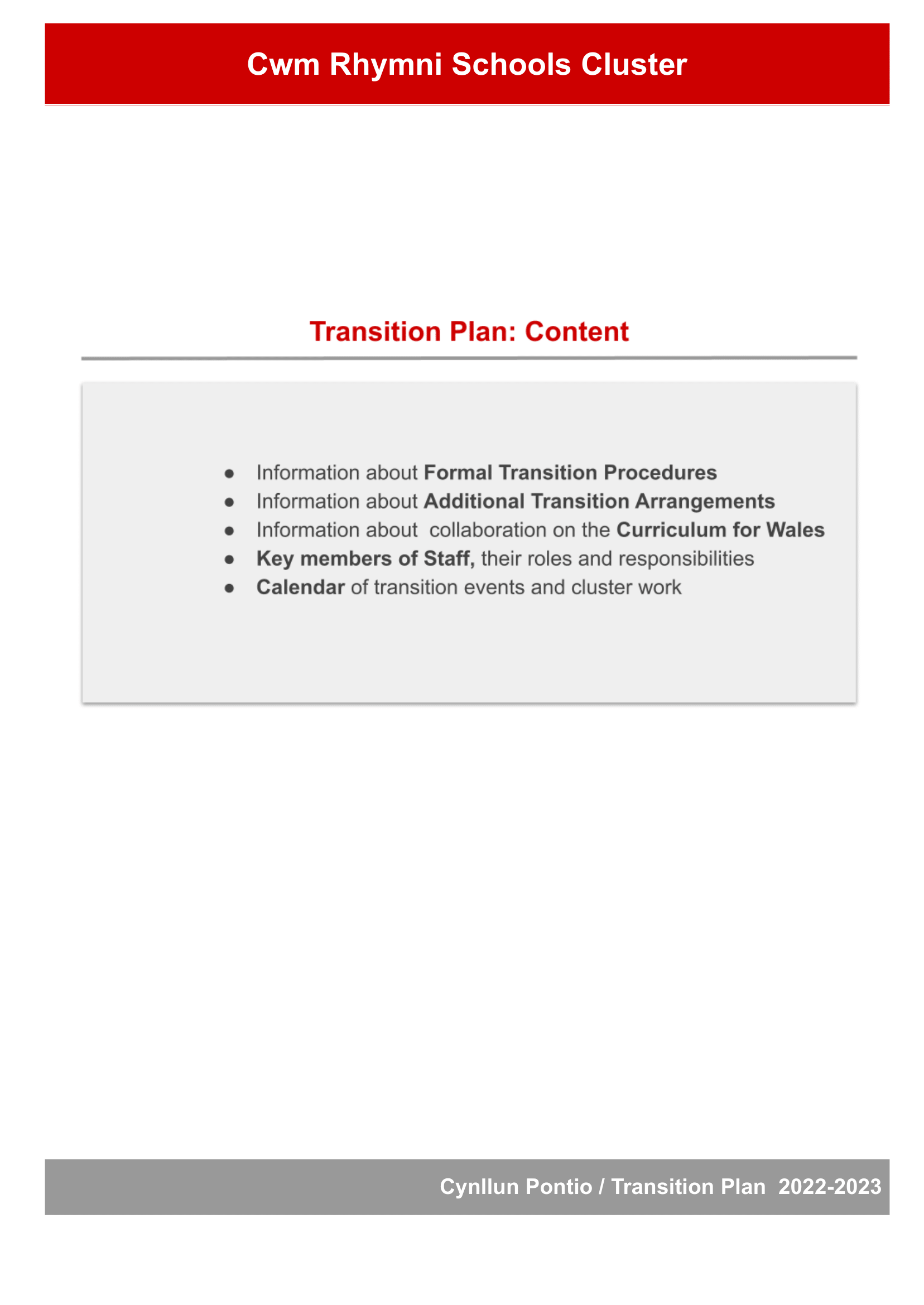 Transition Plan – Ysgol Gyfun Cwm Rhymni