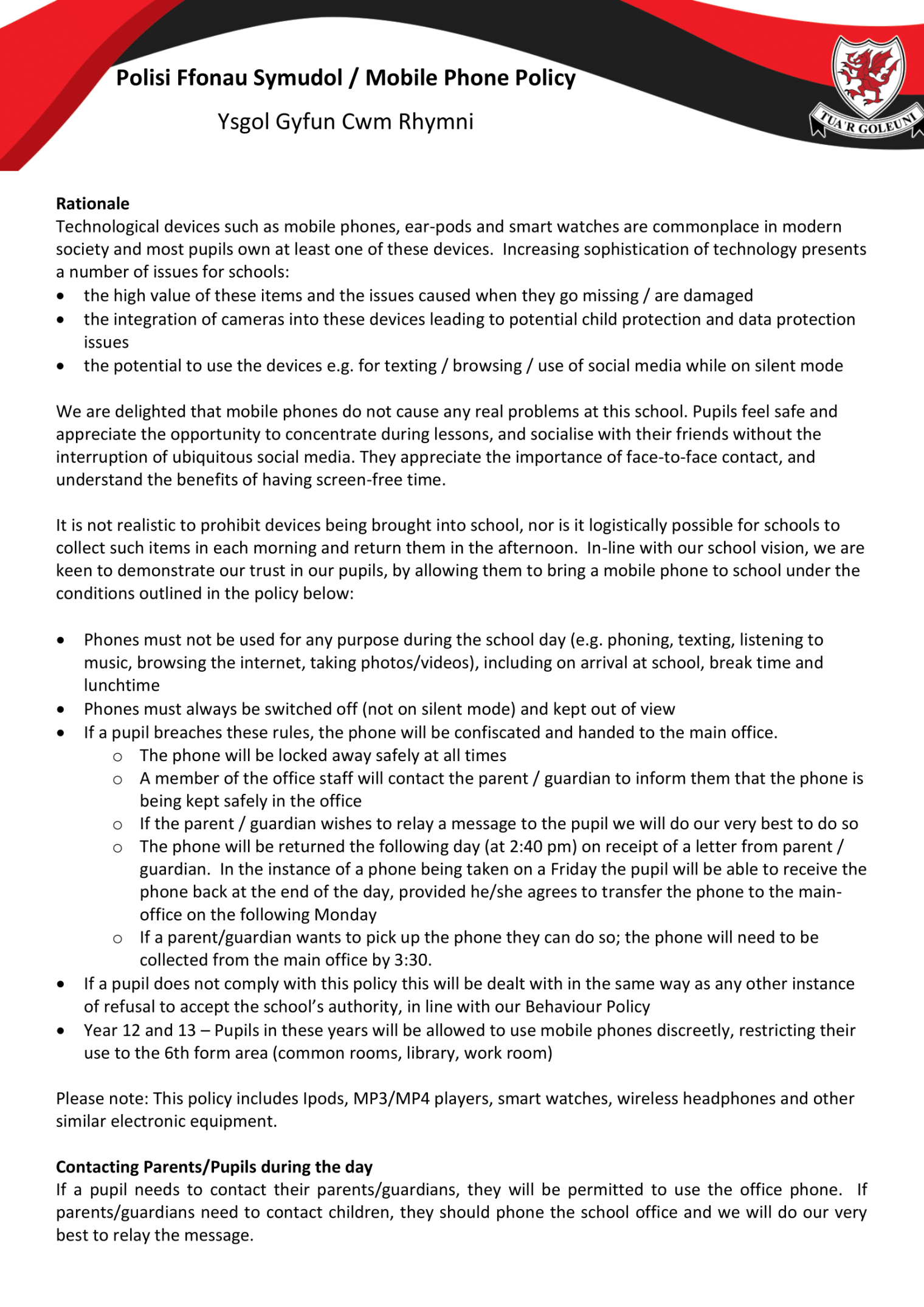 Policies – Ysgol Gyfun Cwm Rhymni